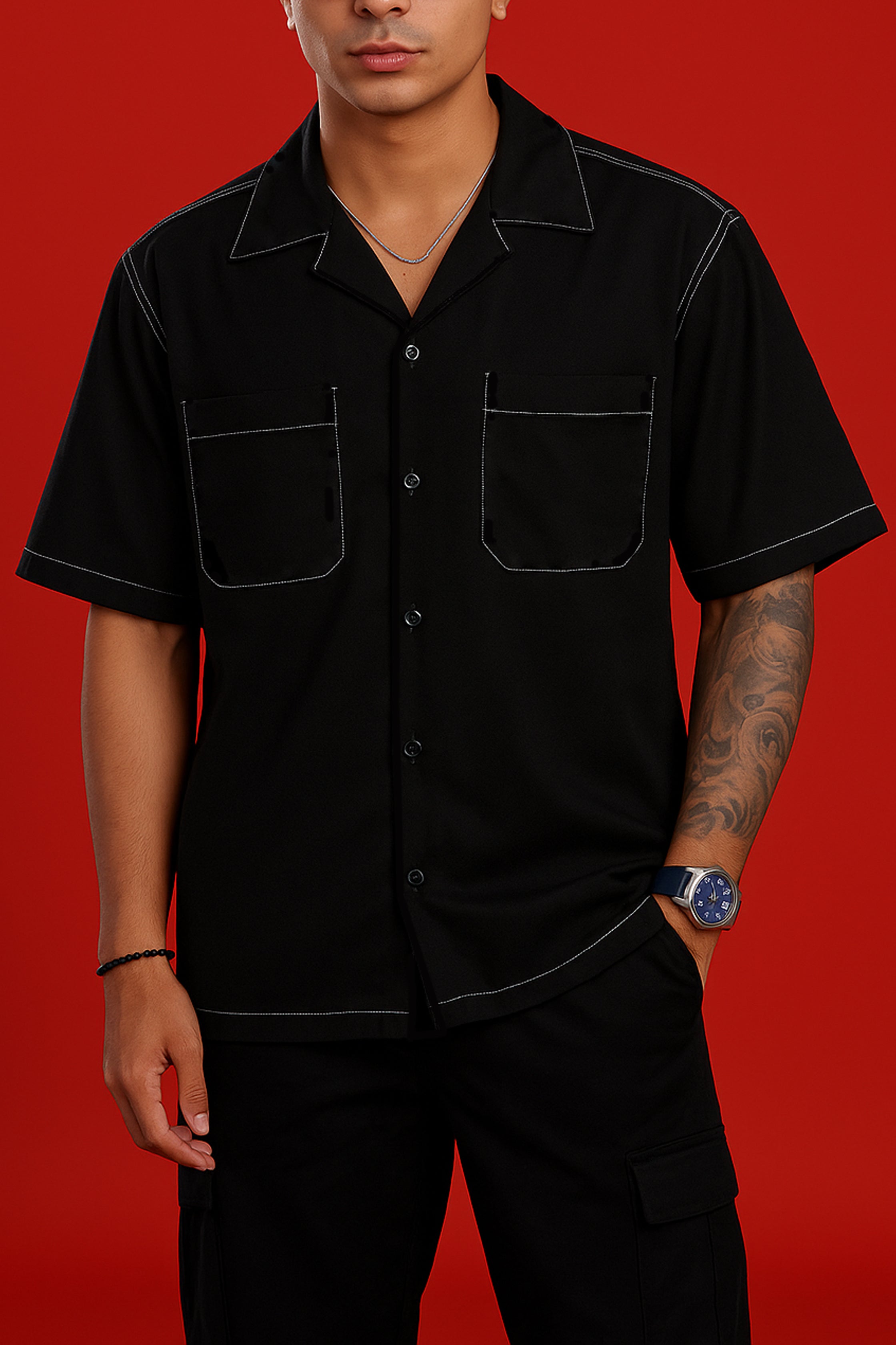 SHADOWLINE BLACK CONTRST SHIRT - Kotton Fruit